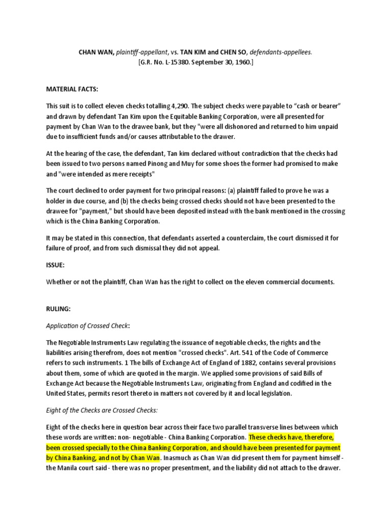 CHAN WAN, Plaintiff-Appellant, vs. TAN KIM and CHEN SO, Defendants ...
