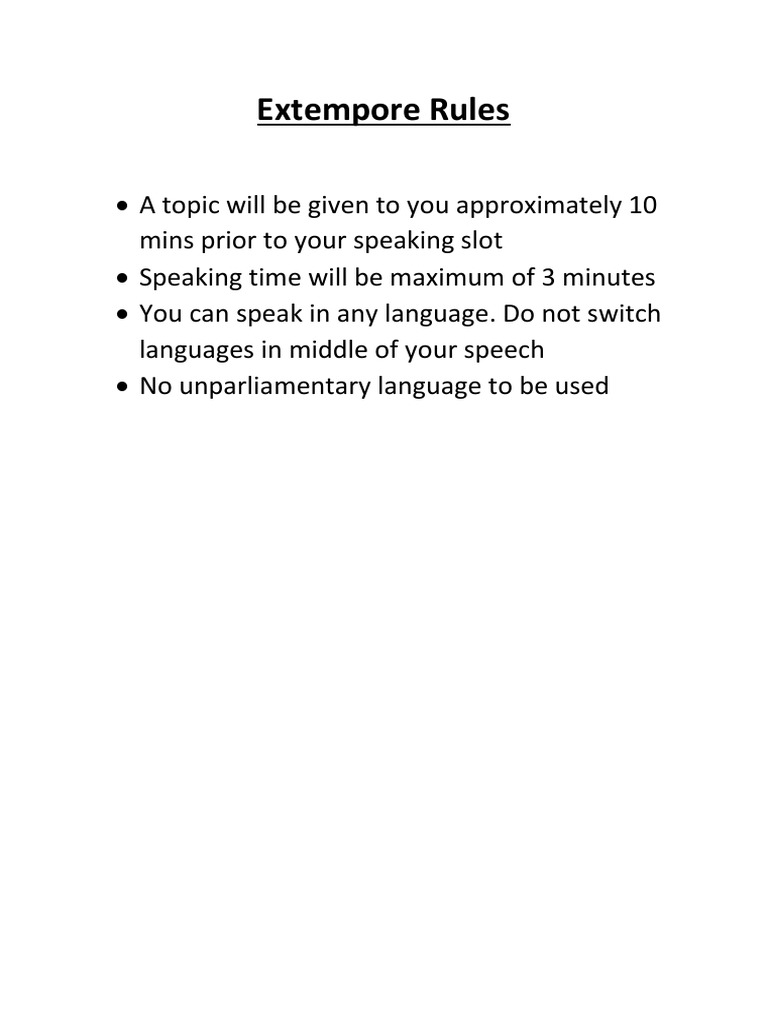 Extempore Rules | PDF | Language Arts & Discipline | Foreign Language ...