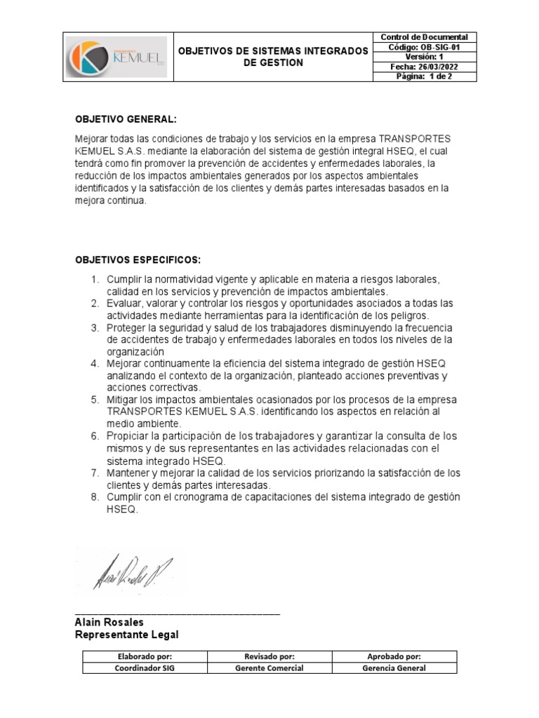 Objetivos Hseq | PDF | Calidad (comercial) | Seguridad y salud ocupacional