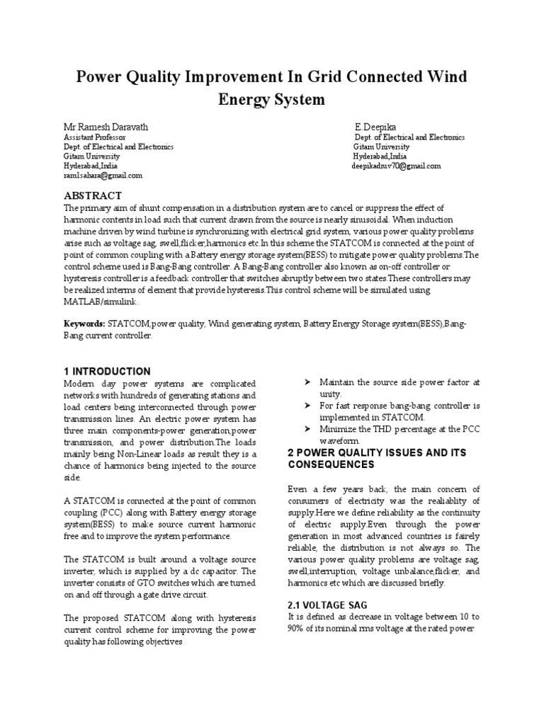 Power Quality Improvement In Grid Connected Wind Energy System Descargar Gratis Pdf Power