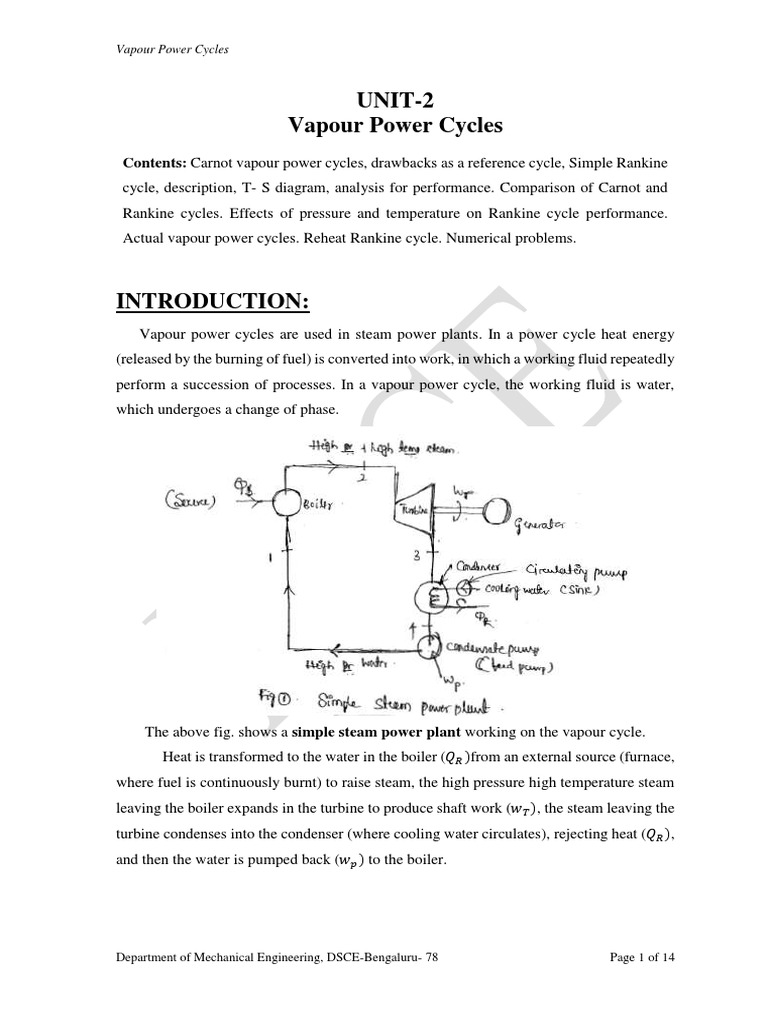 Unit - 2 Vapour Power Cycle - Theory - Notes | PDF | Steam | Nature