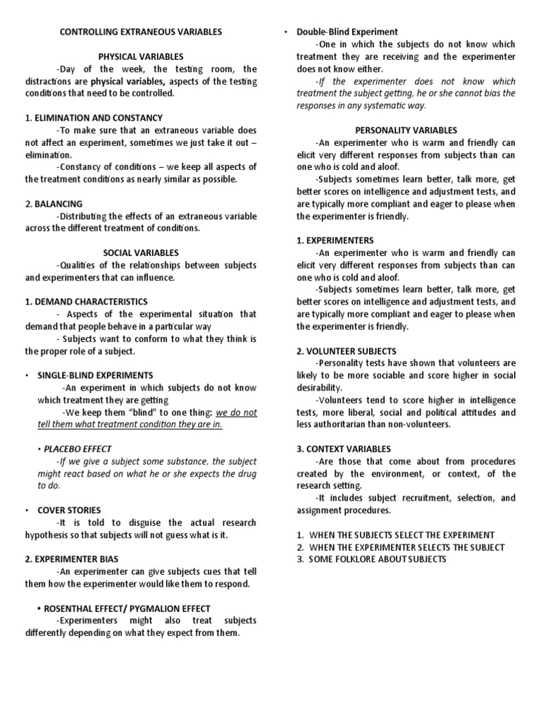Controlling Extraneous Variables | PDF | Experiment | Social Psychology