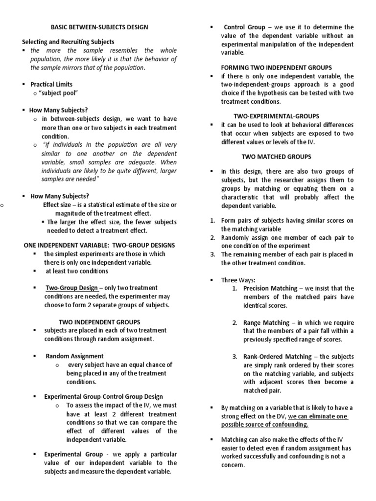 Basic Between Subject and Between-Subjects Factorial Design | PDF ...