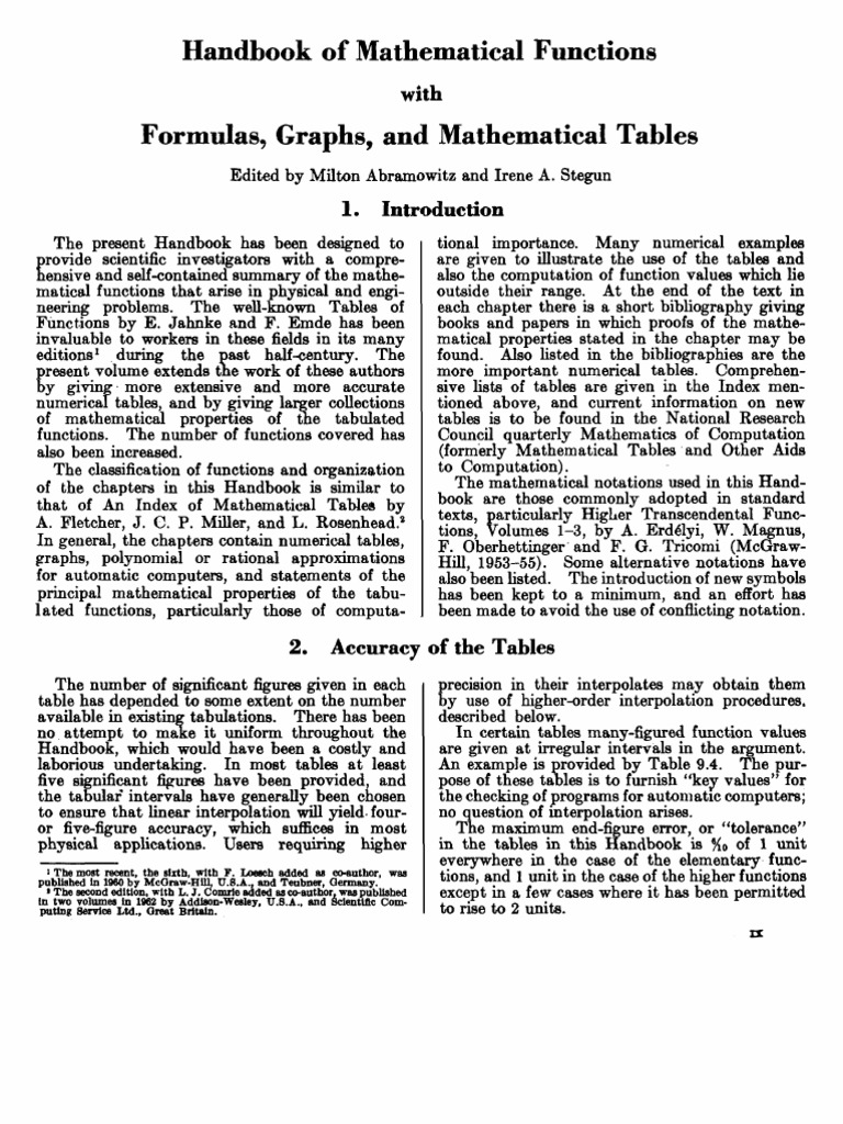 Handbook of Mathematical Functions Formulas, Graphs, and Mathematical Tables | PDF | Function ...