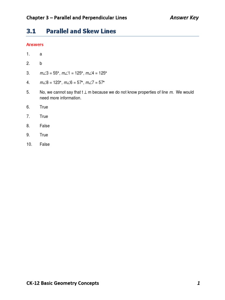 Geometry Chapter 3 Answer Key | PDF | Line (Geometry) | Elementary ...