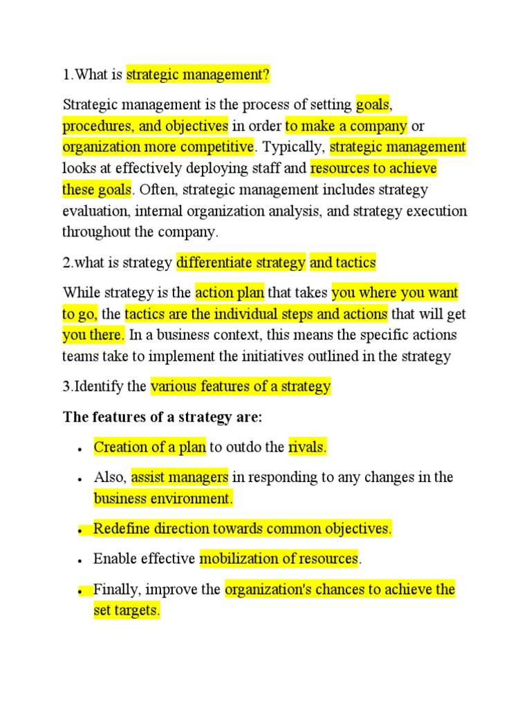 SM Unit 1 To 5 2marks 18.02.2022 | PDF | Strategic Management ...