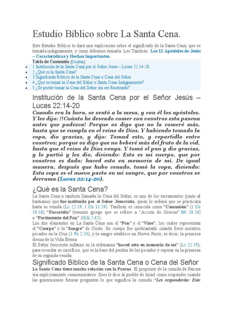 Estudio Bíblico sobre la Santa Cena | PDF | eucaristía | Última cena