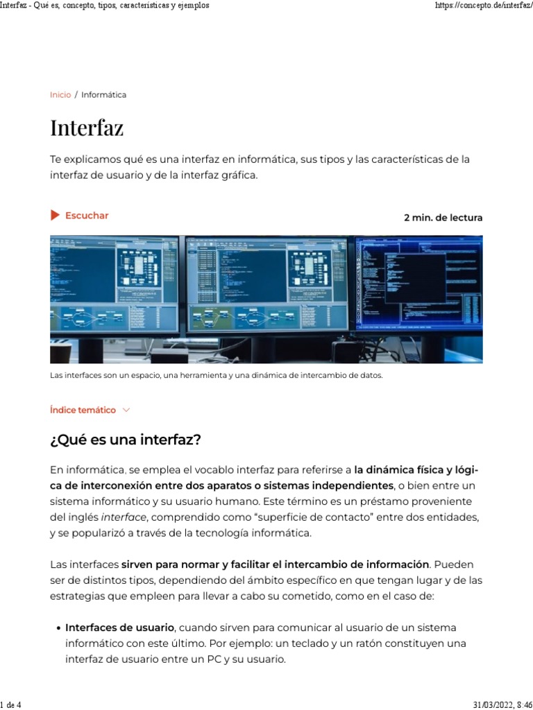 Interfaz - Qué Es, Concepto, Tipos, Características y Ejemplos | PDF ...