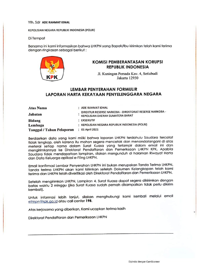 Contoh Formulir LHKPN POLRI | PDF