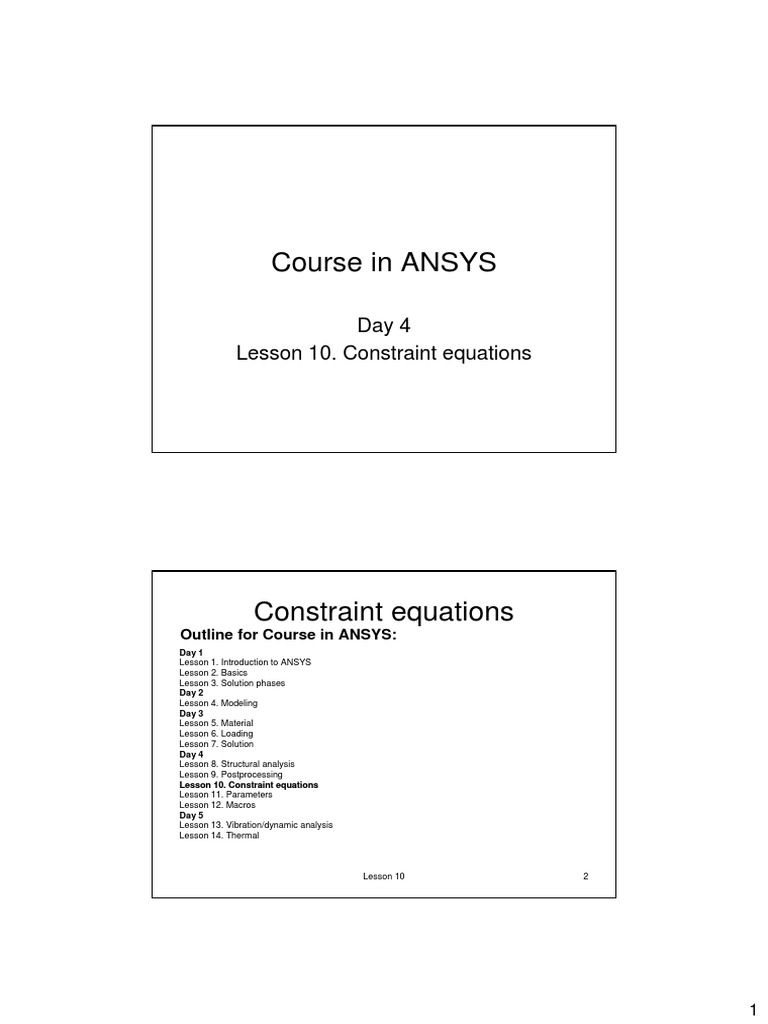 Course in ANSYS: Day 4 Lesson 10. Constraint Equations | PDF ...