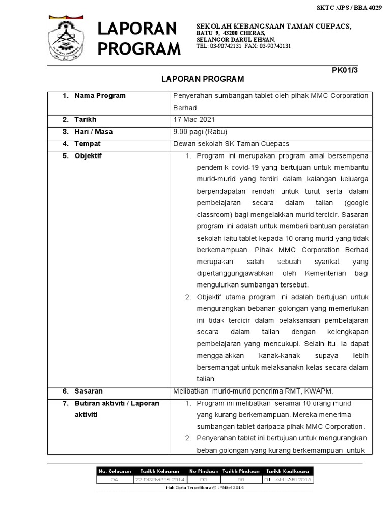 Laporan Program Penyerahan MMC TAblet 2021 Unit HEM | PDF