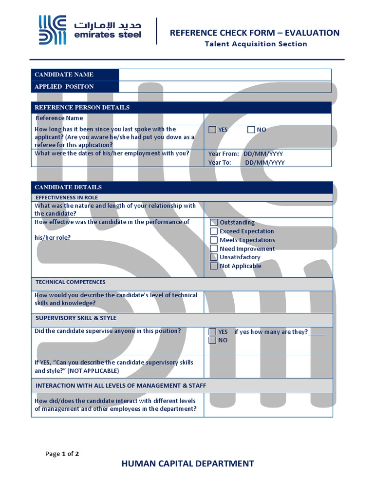 Reference Check Evaluation Form | PDF | Employment | Recruitment