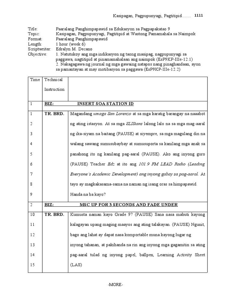 Esp9-Script-Week 2 MGVDS | PDF