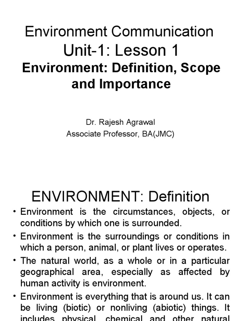 EC-Unit 1-Lesson 1-ENVIRONMENT-Definition-scope and Importance | PDF ...