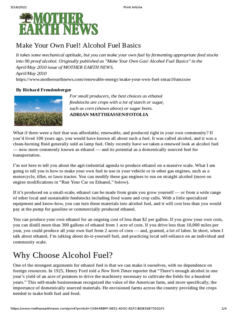 Make Your Own Fuel! Alcohol | PDF | Ethanol | Ethanol Fuel