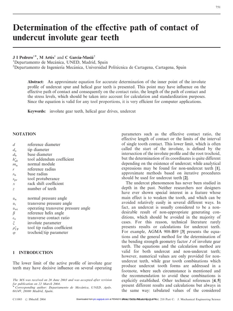Determination of The Effective Path of Contact of Undercut Involute ...