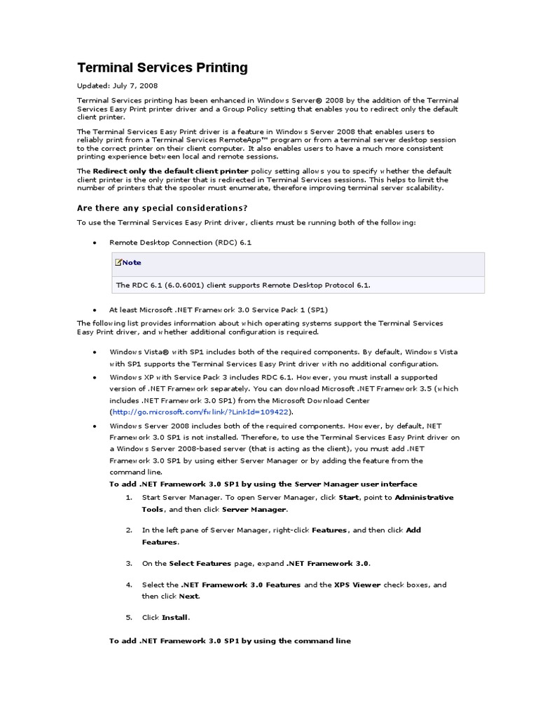 Terminal Services Printing | PDF | Remote Desktop Services | Group Policy