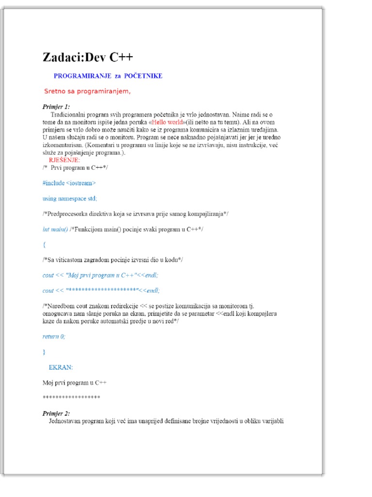 Zadaci - Dev C++ PROGRAMIRANJE Za POČETNIKE. Sretno Sa Programiranjem ...