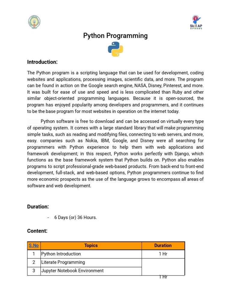 Python Programming Topics Duration Pdf Python Programming 2611