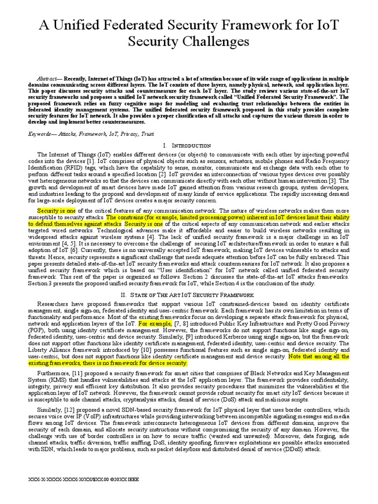 A Unified Federated Security Framework For Iot Security Challenges | PDF | Internet Of Things ...