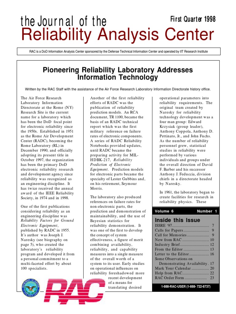 Reliability Analysis Center: The Journal of The | PDF | Reliability ...