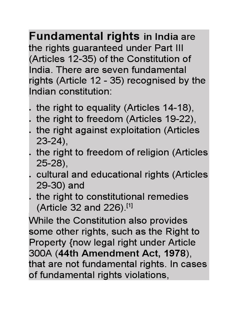 Fundamental Rights: in India Are | PDF
