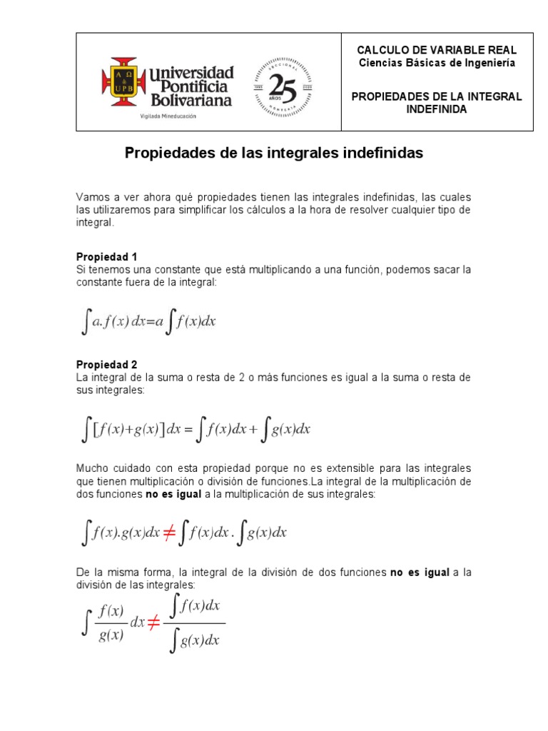 Propiedades de Las Integrales Indefinidas | PDF