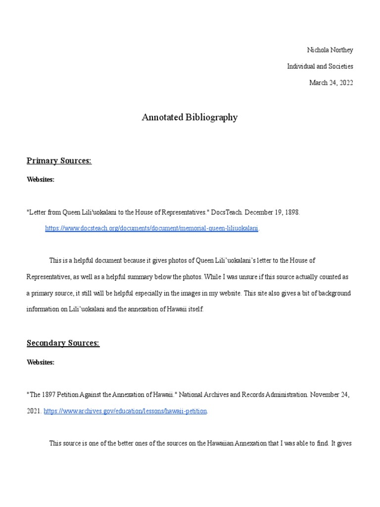 NHD Annotated Bibliography | PDF | Polynesia | Hawaii