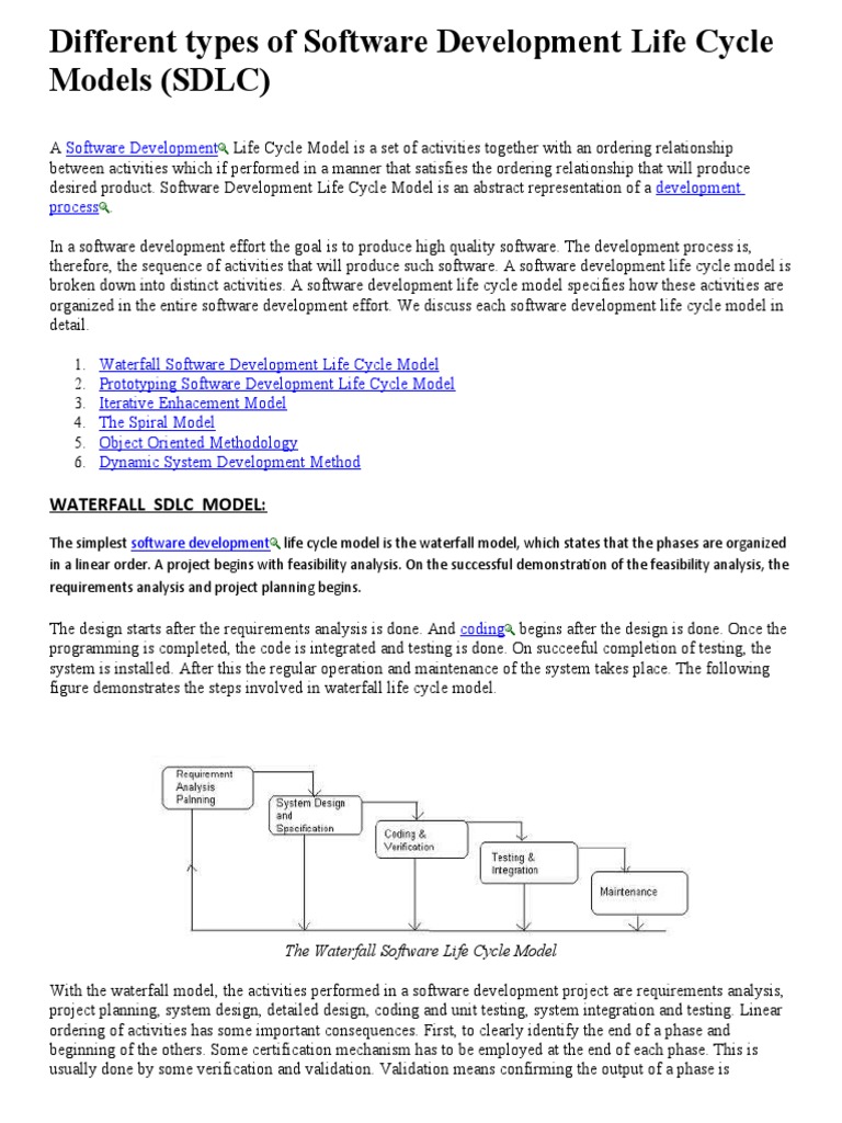 Different Types of Software Development Life Cycle Models | PDF ...