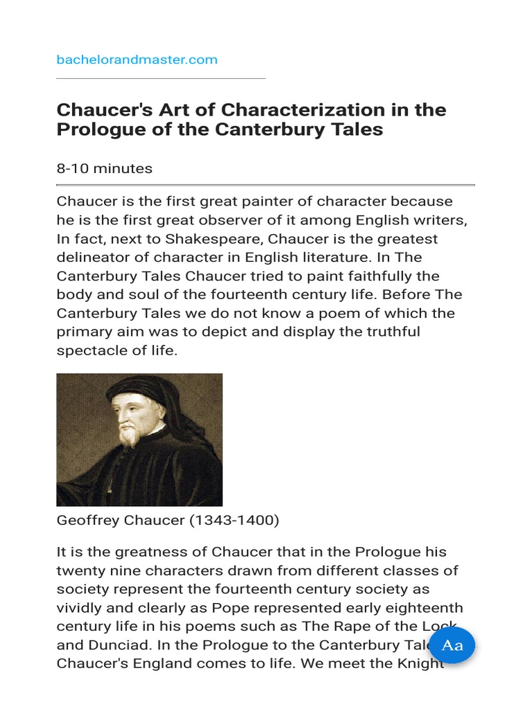 Chaucer's Art of Characterization in The Prologue of The Canterbury ...