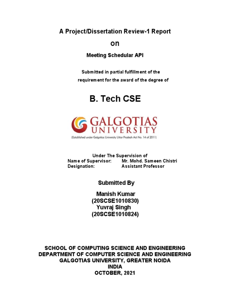 B. Tech CSE: A Project/Dissertation Review-1 Report | PDF | Software ...