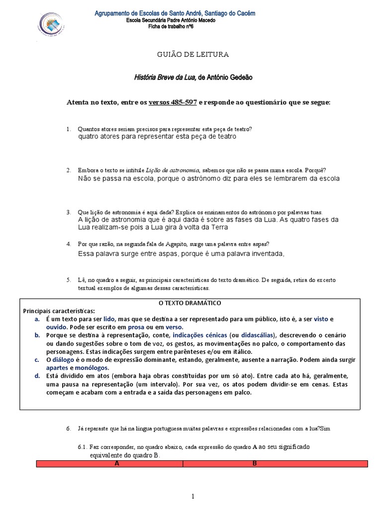 Ficha 6 - História Breve Da Lua | PDF | Lua