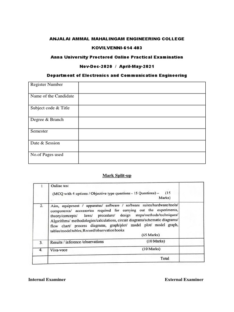 Register Number Name of The Candidate: Mark Split-Up | PDF