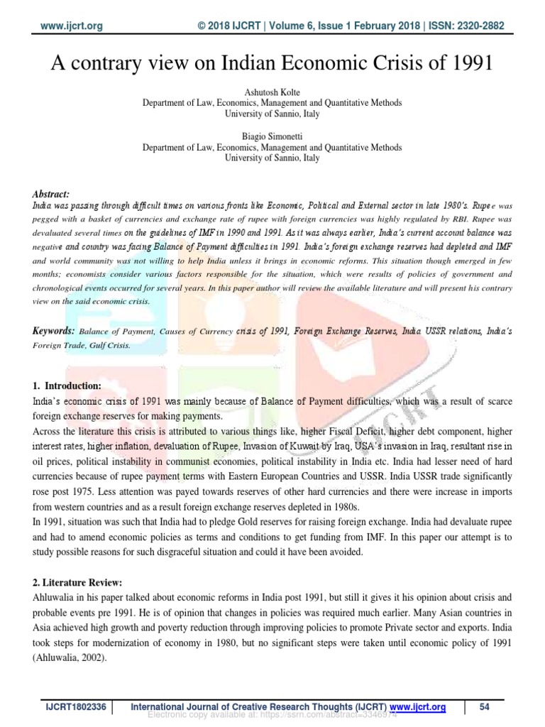 Indian Economic Crisis of 1991 Analysis | PDF | Balance Of Payments ...