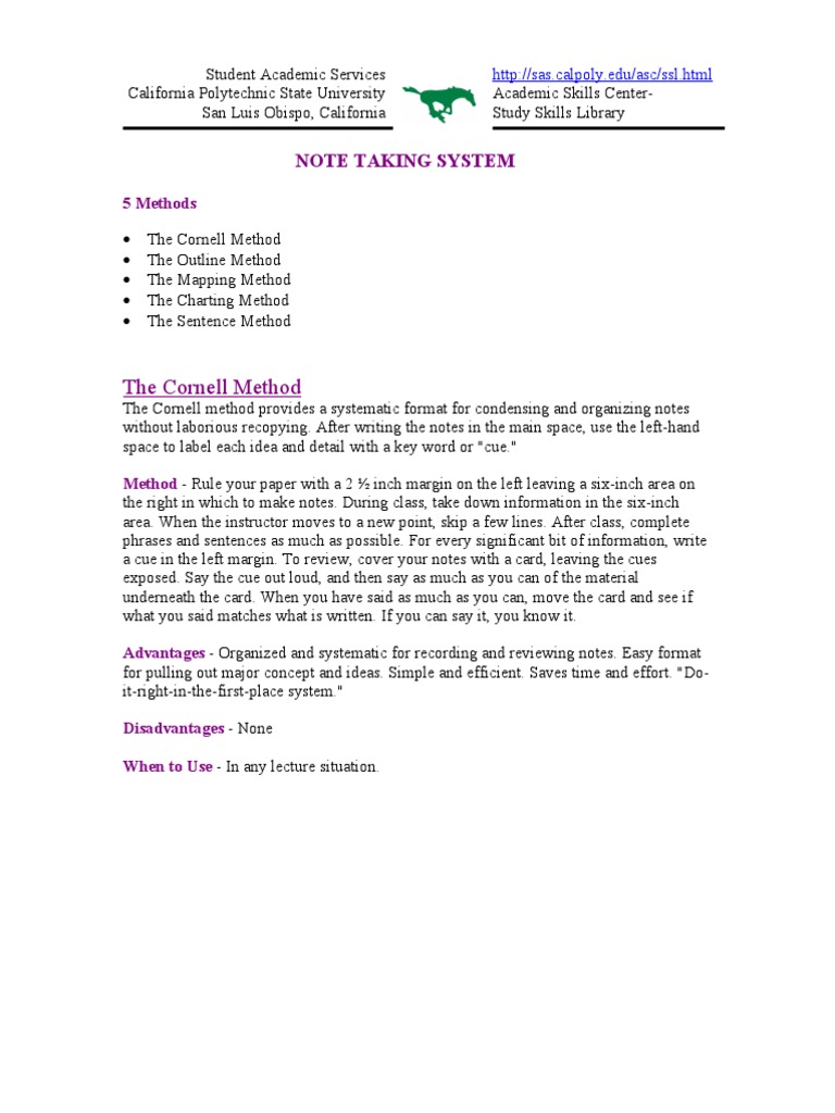 Note Taking System | PDF | Lecture | Study Skills