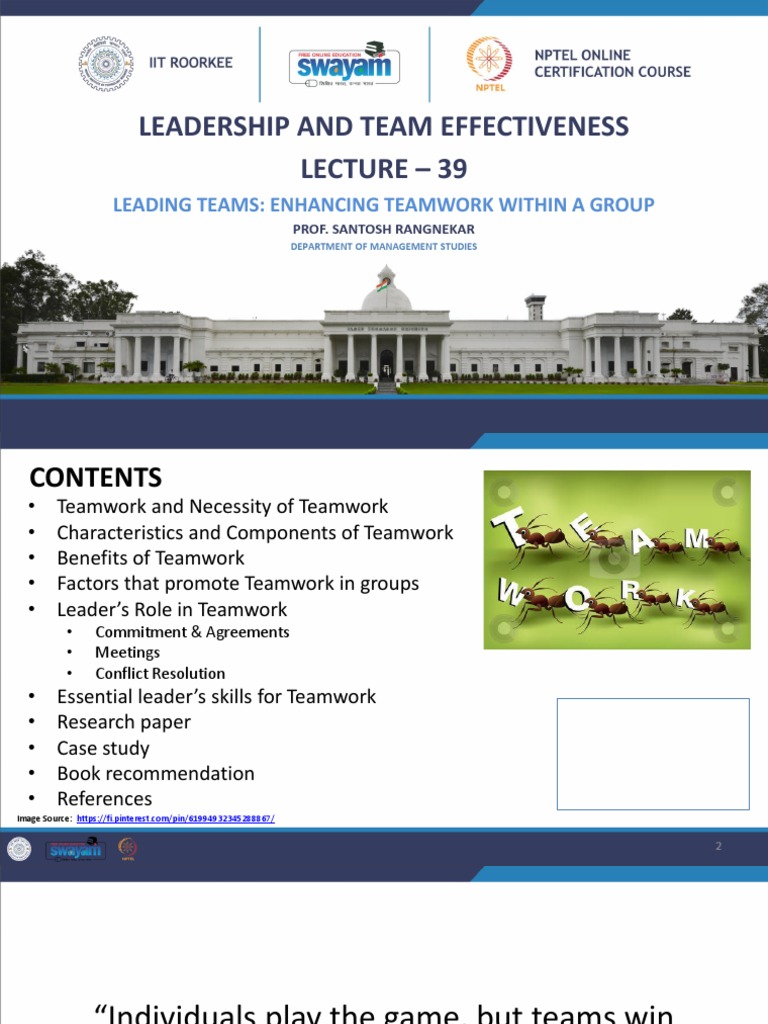 Leadership and Team Effectiveness Lecture - 39: Leading Teams ...