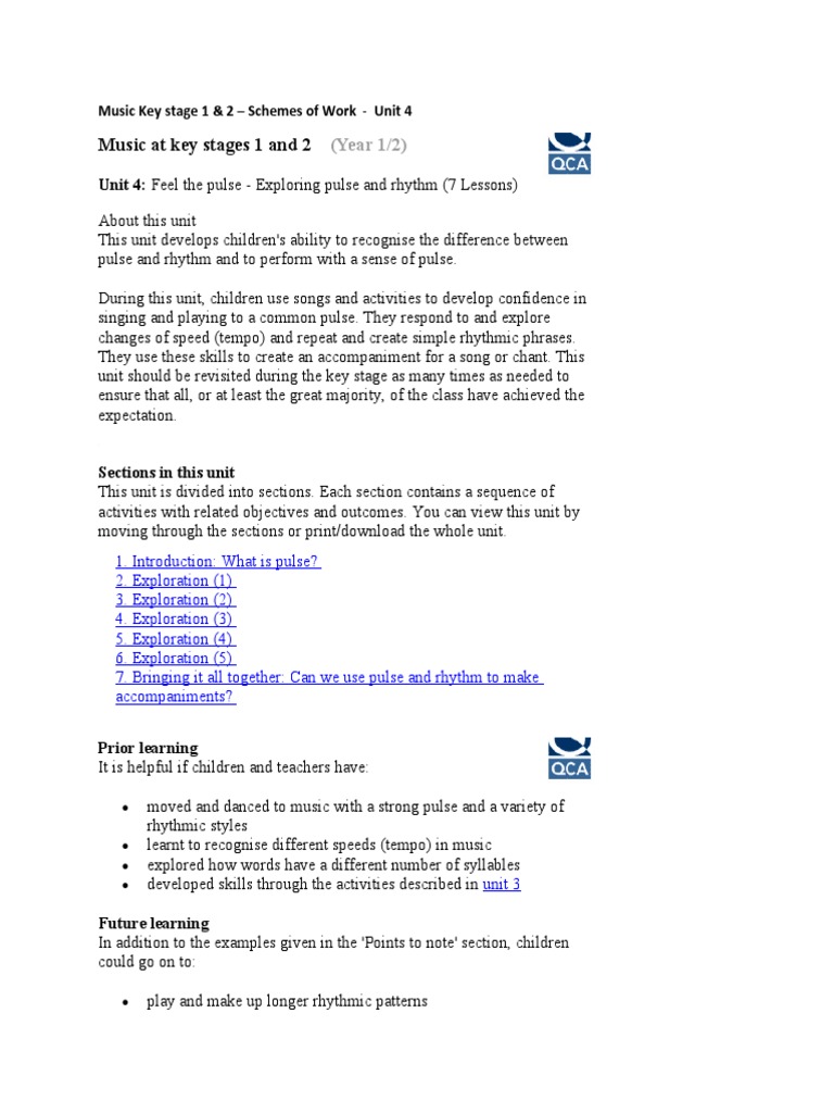 Music Key Stage 1 & 2 - Schemes of Work - Unit 4 | PDF | Rhythm | Dances