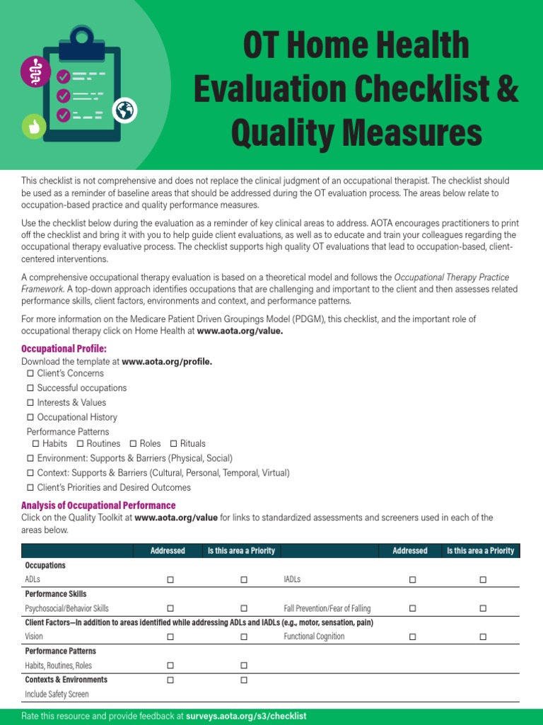 OT Home Health Evaluation Checklist & Quality Measures: Occupational ...