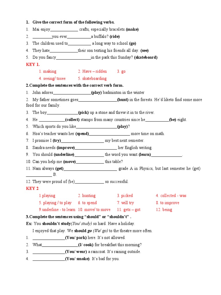 Chuyên Đề Bài Tập Anh 8 Chuyen de 2. Grammar (Vreb Forms) | PDF ...
