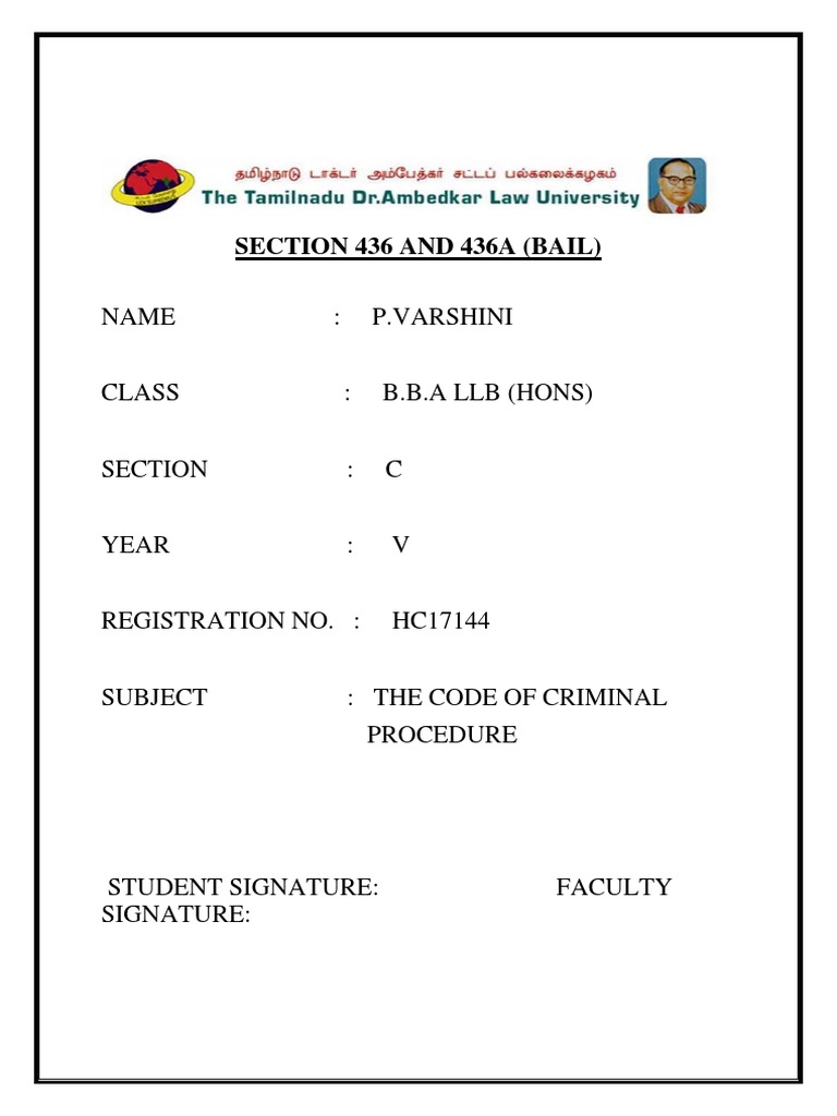 P.varshini HC17144 CRPC Project | PDF | Bail | Criminal Procedure In South Africa