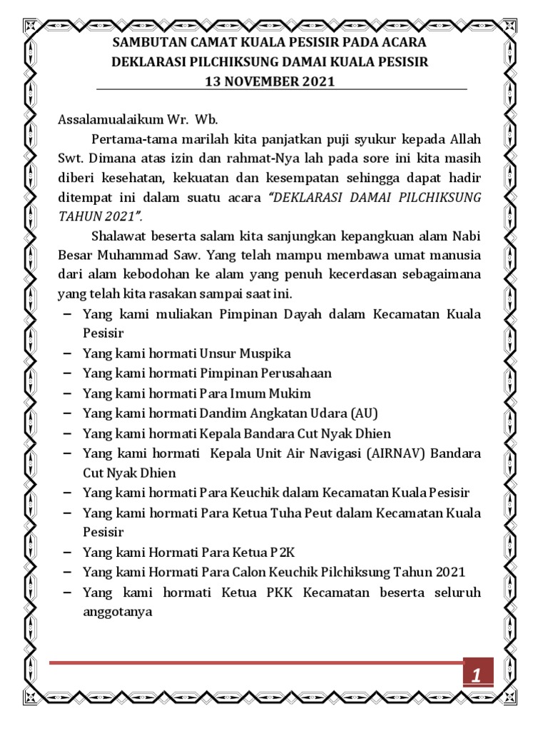 Contoh Sambutan | PDF | Perjalanan | Memasak, Makanan, & Anggur