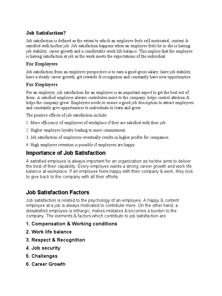 Understanding Job Satisfaction Factors | PDF | Job Satisfaction ...