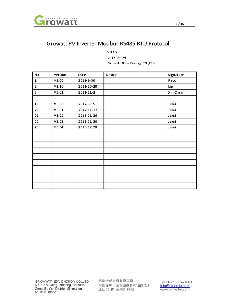 1550402978050 growatt pv inverter modbus rs485 rtu protocol v3.05 客户版 ...