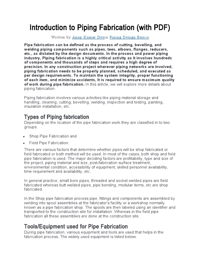 Introduction To Piping Fabrication | PDF | Pipe (Fluid Conveyance ...