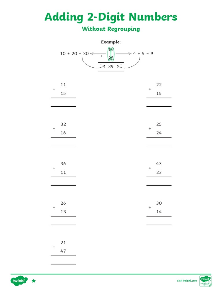 Adding 2-Digit Numbers: Without Regrouping | PDF