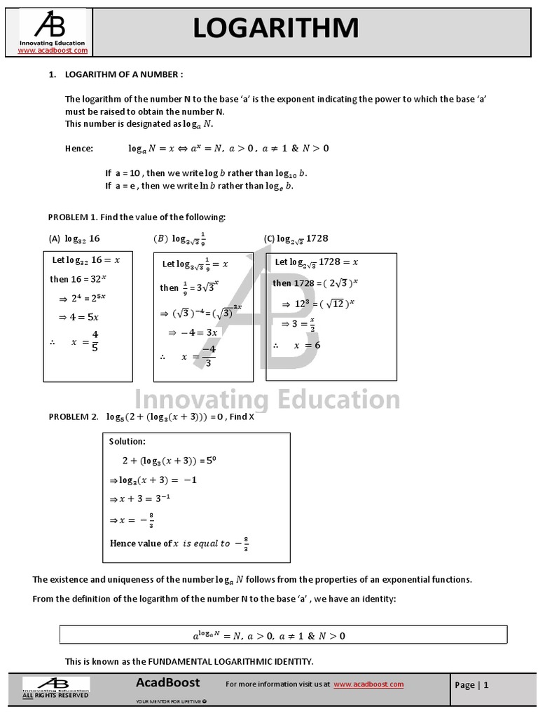 Logarithm Properties and Solutions | PDF | Logarithm | Exponentiation