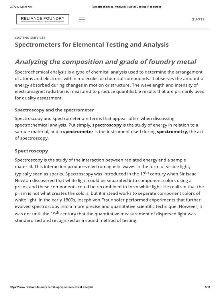 Spectrochemical Analysis - Metal Casting Resources | PDF | Spectrometer ...