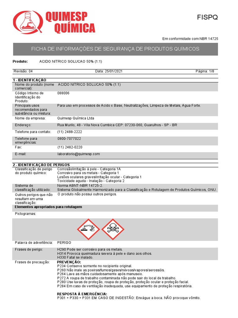 Fispq: Ficha de Informações de Segurança de Produtos Químicos Ficha de ...