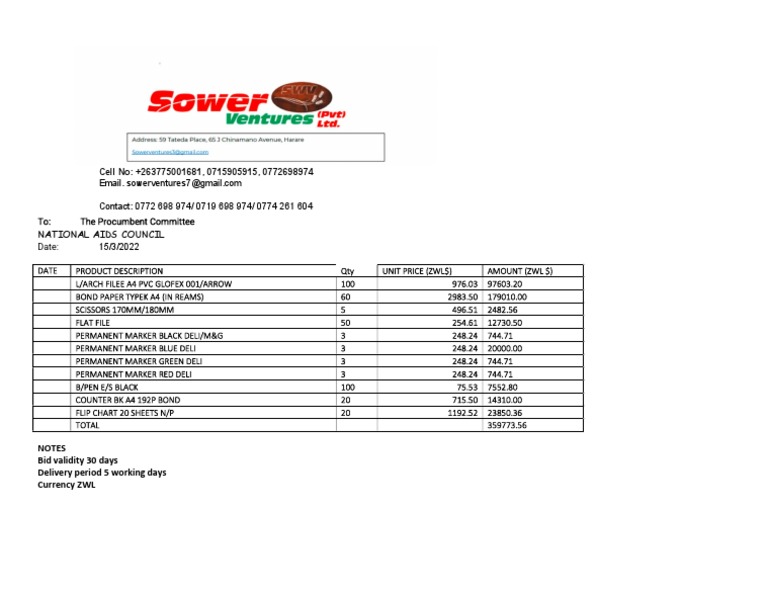 Delivery Period for Supplies Bid | PDF