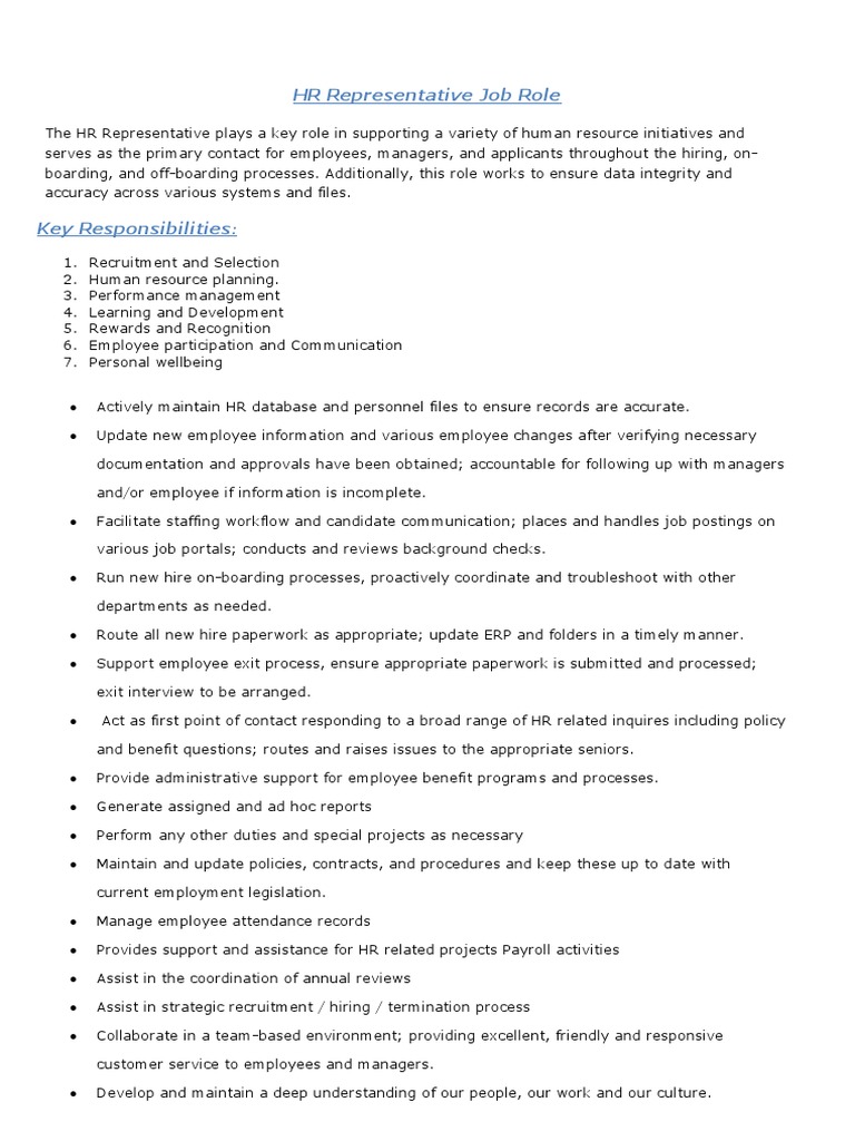HR Representative Job Role | PDF | Human Resources | Human Resource ...